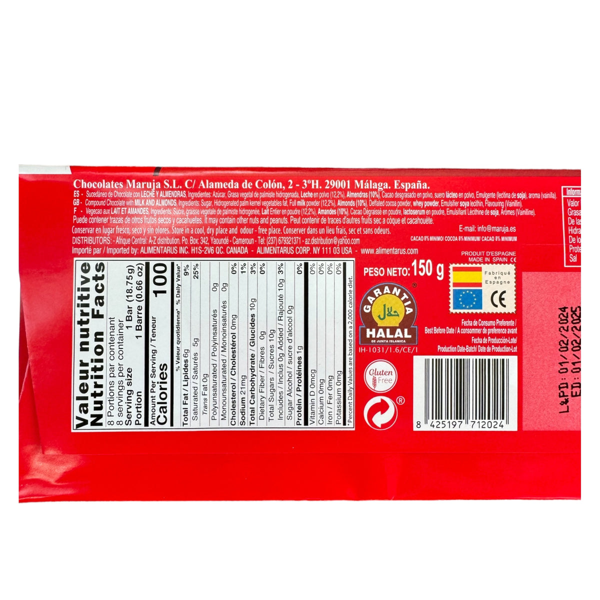 Maruja Original Milk Chocolate & Almond Bar | BSAHA